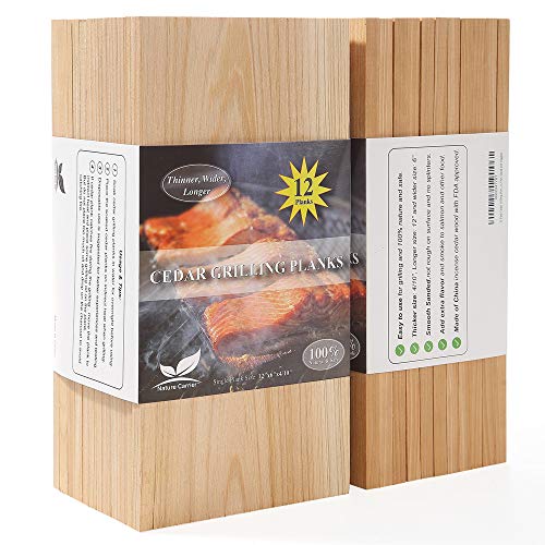 12 Pack Cedar Grilling Planks with Thicker (4/10”) & Larger (12”x 6”) Size. Add Extra Flavor and Smoke to Salmon - BBQ China Incense Cedar Planks for Grilling Salmon, Fish, Steak and Veggies.