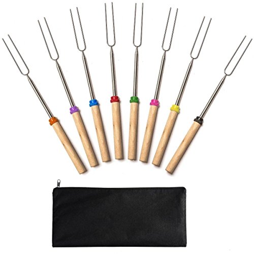 Jtshy Marshmallow Roasting Sticks,Marshmallow Sticks Kit Extending Roaster 32 Inch Set of 8 Telescoping Stainless Steel. Smores Skewers & Hot Dog Forks Kids Camping Campfire Fire Pit Accessories.