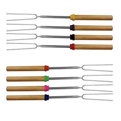 Jtshy Marshmallow Roasting Sticks,Marshmallow Sticks Kit Extending Roaster 32 Inch Set of 8 Telescoping Stainless Steel. Smores Skewers & Hot Dog Forks Kids Camping Campfire Fire Pit Accessories.