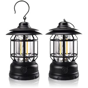 vintage led camping lanterns lights rechargeable 2-pack, civikyle portable dimmable retro table lamps outdoor decor for patio porch yard garden indoor home emergency lights power outages failure