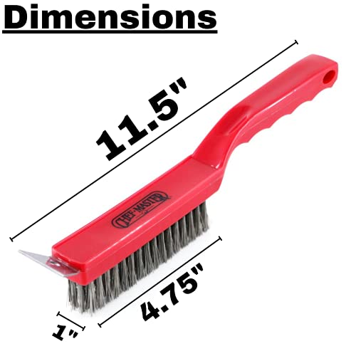 Chef Master 90044 Grill Brush | Handheld Small Grill Cleaning Brush | 2 in 1 | Wire Bristles | Scraper Head | Comfortable Handle | Heavy Duty Plastic Construction