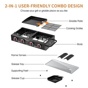 Grills House GD4001TB Propane Grill & Griddle Combo, 4-Burner Portable Gas Grill Griddle for Backyard or Outdoor Cooking, 40000 BTU, Black