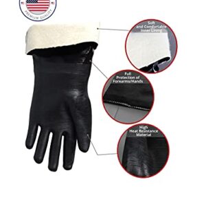 Artisan Griller BBQ & Smoker Gloves/Oven Mitt- Insulated Heat Resistant Grilling Fryer Kitchen Cooking Gloves. Great Barbecue Smoking Oyster Mitt–Long XL Waterproof, Oil and Fire resistant -(Size 10/XL – Black neoprene)