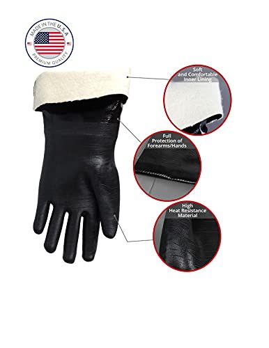 Artisan Griller BBQ & Smoker Gloves/Oven Mitt- Insulated Heat Resistant Grilling Fryer Kitchen Cooking Gloves. Great Barbecue Smoking Oyster Mitt–Long XL Waterproof, Oil and Fire resistant -(Size 10/XL – Black neoprene)