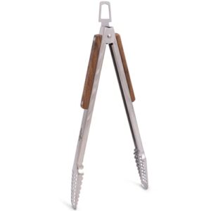 dropkick your old tongs, grillhogs 16-inch barbecue tongs are the only equipment that can handle your massive meat, stainless steel + walnut wood bbq tongs, premium grill tongs