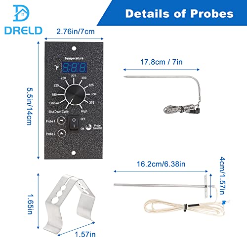 Digital Thermostat Kit, Replacement for Traeger Pro 20/22/34 Camp Chef Wood Pellet Grills - Digital Thermostat Controller Panel Kit with RTD Temperature Sensor and 2 Meat Probes