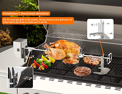 onlyfire Stainless Steel Rotisserie Kit Grilling Accessories with 6 Watt 110V Electric Motor for Gas Grills - 28 × 0.35 Inch Hexagon Spit Rod