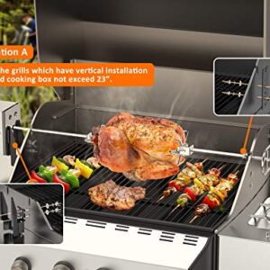 onlyfire Stainless Steel Rotisserie Kit Grilling Accessories with 6 Watt 110V Electric Motor for Gas Grills - 28 × 0.35 Inch Hexagon Spit Rod