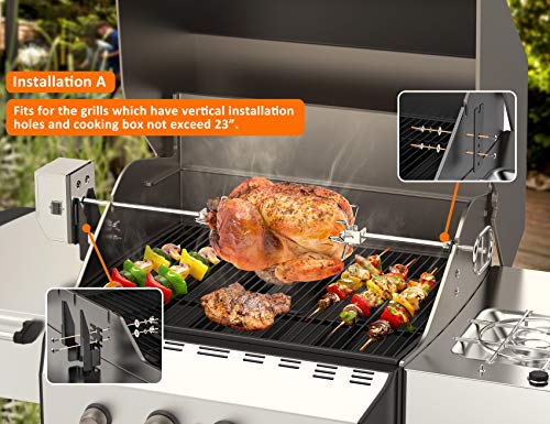 onlyfire Stainless Steel Rotisserie Kit Grilling Accessories with 6 Watt 110V Electric Motor for Gas Grills - 28 × 0.35 Inch Hexagon Spit Rod