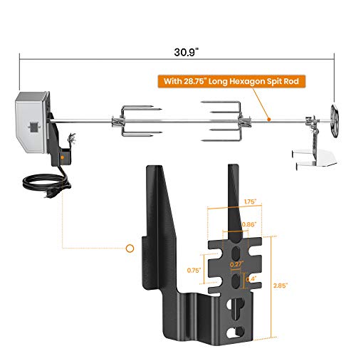 onlyfire Stainless Steel Rotisserie Kit Grilling Accessories with 6 Watt 110V Electric Motor for Gas Grills - 28 × 0.35 Inch Hexagon Spit Rod