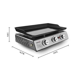 Royal Gourmet PD1301S Portable 24-Inch 3-Burner Table Top Gas Grill Griddle with Cover, 25,500 BTUs, Outdoor Cooking Camping or Tailgating, Black