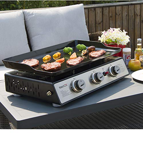 Royal Gourmet PD1301S Portable 24-Inch 3-Burner Table Top Gas Grill Griddle with Cover, 25,500 BTUs, Outdoor Cooking Camping or Tailgating, Black