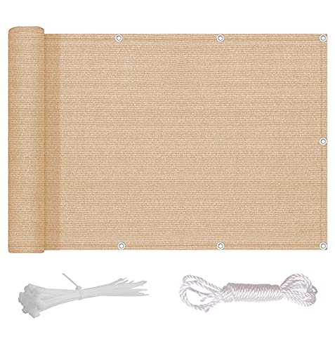 WUZMING Balcony Privacy Protective Screens, Outdoor Garden Fence Privacy Protection Weatherproof UV Protection, with Rope and Cable Ties (Color : Beige, Size : 60x420cm)