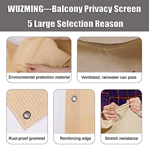 WUZMING Balcony Privacy Protective Screens, Outdoor Garden Fence Privacy Protection Weatherproof UV Protection, with Rope and Cable Ties (Color : Beige, Size : 60x420cm)