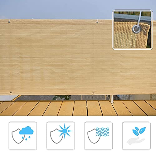 WUZMING Balcony Privacy Protective Screens, Outdoor Garden Fence Privacy Protection Weatherproof UV Protection, with Rope and Cable Ties (Color : Beige, Size : 60x420cm)