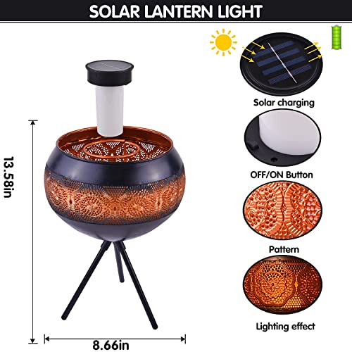 Solar Fire Pit Lantern, Candle Flickering Flame Lights Outdooor Waterproof Garden Torch Lights with Solar Powered LED Flickering Tabletop Lamp Decor for Table Patio Pathway Yard Landscape Decoration