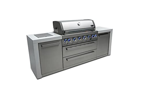 Mont Alpi MAi805-D 44-Inch 6-Burner 115000 BTU Stainless Steel Outdoor Kitchen Bar Island Barbecue Gas Grill w/Ceramic Infrared Rear & Side Burner + Granite Countertops + Storage Cabinets & Wheels