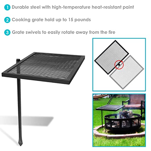 Sunnydaze Adjustable Swivel Fire Pit Cooking Grill Grate - Outdoor Backyard Heavy-Duty Steel Campfire Barbecue Rack - 360-Degree Rotating Ability - 24-Inch