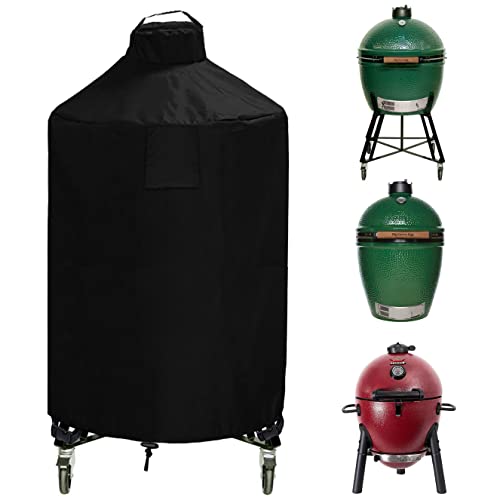 WOMACO Cover for Large Big Green Egg Waterproof Ceramic Grill Cover Heavy Duty Outdoor Small Medium XL Smoker Green Egg Ventilated Protective Covers (Large, Black)