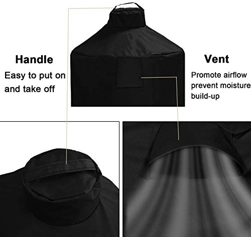 WOMACO Cover for Large Big Green Egg Waterproof Ceramic Grill Cover Heavy Duty Outdoor Small Medium XL Smoker Green Egg Ventilated Protective Covers (Large, Black)