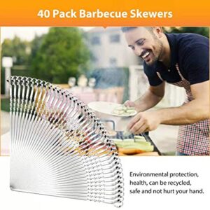 Kabob Skewers, AIDOIT 40 PCS 15.2 Inch Flat Metal BBQ Barbecue Skewer Stainless Steel Shish Kebob Sticks Wide Reusable Grilling Skewers Set for Meat Shrimp Chicken Vegetable