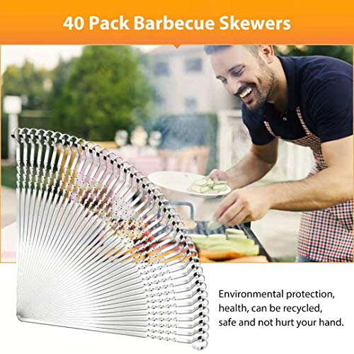 Kabob Skewers, AIDOIT 40 PCS 15.2 Inch Flat Metal BBQ Barbecue Skewer Stainless Steel Shish Kebob Sticks Wide Reusable Grilling Skewers Set for Meat Shrimp Chicken Vegetable