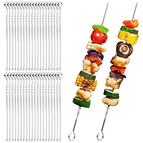 Kabob Skewers, AIDOIT 40 PCS 15.2 Inch Flat Metal BBQ Barbecue Skewer Stainless Steel Shish Kebob Sticks Wide Reusable Grilling Skewers Set for Meat Shrimp Chicken Vegetable