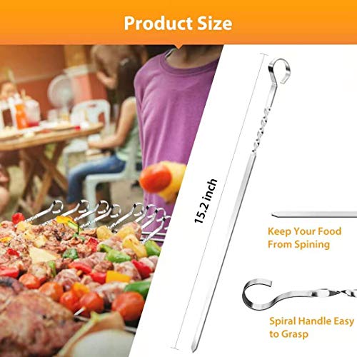 Kabob Skewers, AIDOIT 40 PCS 15.2 Inch Flat Metal BBQ Barbecue Skewer Stainless Steel Shish Kebob Sticks Wide Reusable Grilling Skewers Set for Meat Shrimp Chicken Vegetable