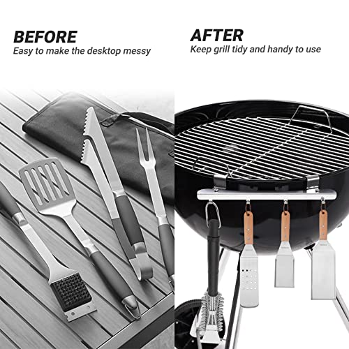 Skyflame Kettle Grill BBQ Tool Rack - Polished Stainless Steel Cutlery Tool Holder Compatible with 18.5" & 22.5" & 26.5" Weber Charcoal Grills - 4 Hooks Storage for Grilling & Cooking Utensils