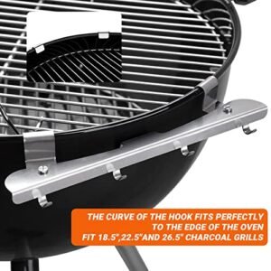 Skyflame Kettle Grill BBQ Tool Rack - Polished Stainless Steel Cutlery Tool Holder Compatible with 18.5" & 22.5" & 26.5" Weber Charcoal Grills - 4 Hooks Storage for Grilling & Cooking Utensils