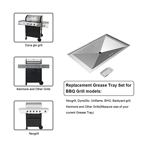 Adjustable Grease Tray Grill Drip Pans Set Fit for DynaGlo, Uniflame, Nexgrill, BHG, Backyard, Kenmore Gas Grills (26 Inch)