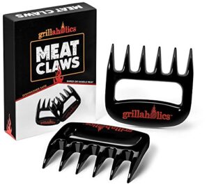 grillaholics bbq meat shredder claws - wolverine style ultra-sharp blades quickly lift handle & shred meats - best dishwasher safe bear claw pulled pork meat shredders in bbq grill accessories (black)