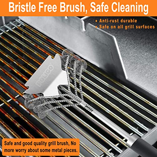 POLIGO 18" Grill Cleaner Brush Safe Grill Brush and Scraper Bristle Free - Stainless Steel BBQ Brush for Grill Cleaning - Wireless Grill Brush with BBQ Scraper for Grill - Gifts for Grill Wizard