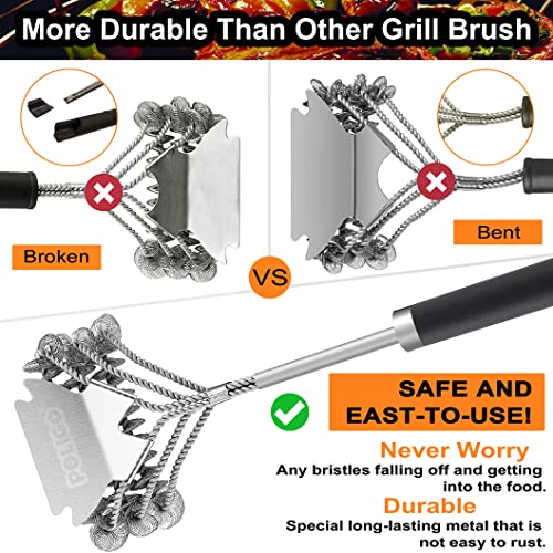 POLIGO 18" Grill Cleaner Brush Safe Grill Brush and Scraper Bristle Free - Stainless Steel BBQ Brush for Grill Cleaning - Wireless Grill Brush with BBQ Scraper for Grill - Gifts for Grill Wizard