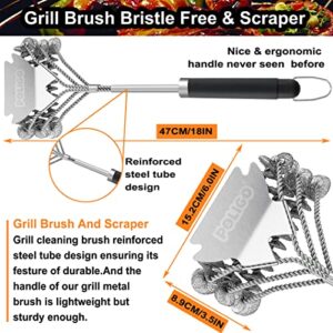 POLIGO 18" Grill Cleaner Brush Safe Grill Brush and Scraper Bristle Free - Stainless Steel BBQ Brush for Grill Cleaning - Wireless Grill Brush with BBQ Scraper for Grill - Gifts for Grill Wizard