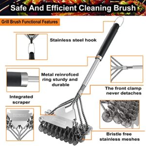 POLIGO 18" Grill Cleaner Brush Safe Grill Brush and Scraper Bristle Free - Stainless Steel BBQ Brush for Grill Cleaning - Wireless Grill Brush with BBQ Scraper for Grill - Gifts for Grill Wizard