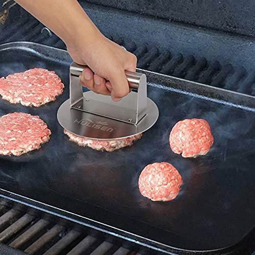 HULISEN Smashed Burger Kit, Stainless Steel Burger Press, Grill Spatula and Spice Dredge Shaker - Burger Smasher Griddle Accessories Kit for Flat Top Griddle Grill Cooking, Gift Package