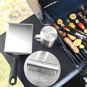 HULISEN Smashed Burger Kit, Stainless Steel Burger Press, Grill Spatula and Spice Dredge Shaker - Burger Smasher Griddle Accessories Kit for Flat Top Griddle Grill Cooking, Gift Package