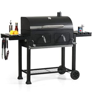 captiva designs extra large charcoal bbq grill with oversize cooking area(794 sq.in.), outdoor cooking grill with 2 individual lifting charcoal trays and 2 foldable side tables