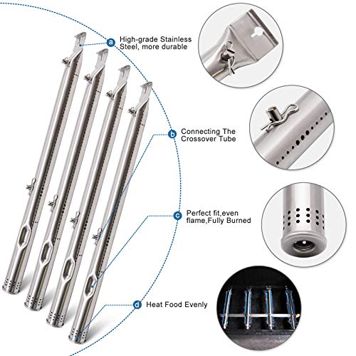 Grill Replacement Parts for Charbroil 4 Burner 463241113, 463449914 Gas Grill Models. Stainless Steel Pipe Burner Tube, Heat Plate Tent Shield, Crossover Tube and Grill Igniters Replacement Kit.