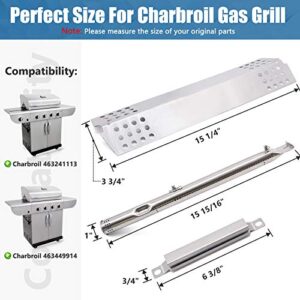 Grill Replacement Parts for Charbroil 4 Burner 463241113, 463449914 Gas Grill Models. Stainless Steel Pipe Burner Tube, Heat Plate Tent Shield, Crossover Tube and Grill Igniters Replacement Kit.