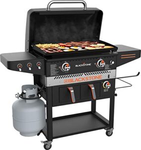 blackstone 1962 air fryer combo & two burners stainless steel gas hood, wheels, two side shelf – heavy duty outdoor griddle station for backyard, patio, 28 inch black