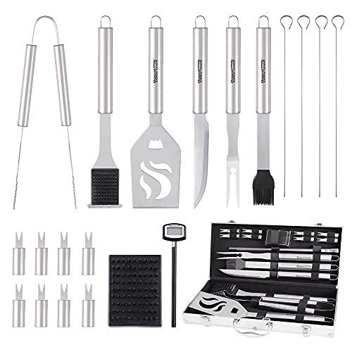 Royal Gourmet TF2006S 20pcs Stainless Steel Barbecue Grilling Accessories Set with Aluminum Case, Best for Outdoor Cooking, Camping and Backyard Barbecue, Silver