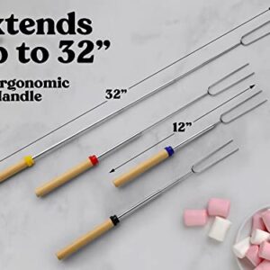 Zulay Marshmallow Roasting Sticks - Extendable Stainless Steel Smores Sticks For Campfire, Bonfire, Fire Pit - Marshmallow Sticks - Hot Dog Skewers - Camping Accessories Smores Kit - 32” Long (8 Pack)