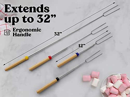 Zulay Marshmallow Roasting Sticks - Extendable Stainless Steel Smores Sticks For Campfire, Bonfire, Fire Pit - Marshmallow Sticks - Hot Dog Skewers - Camping Accessories Smores Kit - 32” Long (8 Pack)