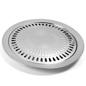 korean style stovetop,stainless steel non-stick roasting round barbecue grill pan for indoor outdoor camping bbq, cooking delicious roasting food(30cm x 30cm x 2.8cm)