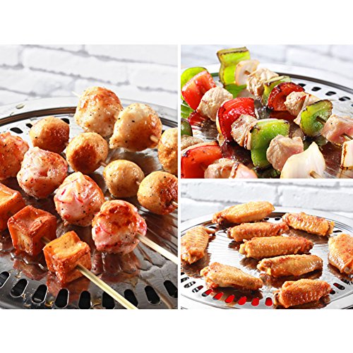 Korean Style Stovetop,Stainless Steel Non-Stick Roasting Round Barbecue Grill Pan for Indoor Outdoor Camping BBQ, Cooking Delicious Roasting Food(30cm x 30cm x 2.8cm)