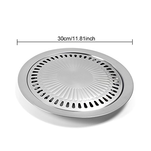 Korean Style Stovetop,Stainless Steel Non-Stick Roasting Round Barbecue Grill Pan for Indoor Outdoor Camping BBQ, Cooking Delicious Roasting Food(30cm x 30cm x 2.8cm)