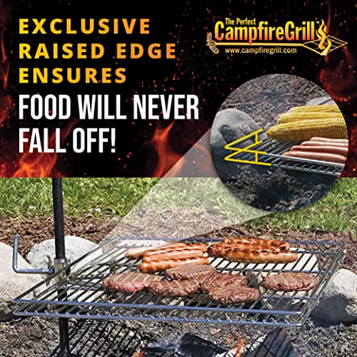 The Perfect Campfire Grill Stainless Steel Original Swivel Cooking Grate W/Raised Edge for Large BBQ and Outdoor Cooking