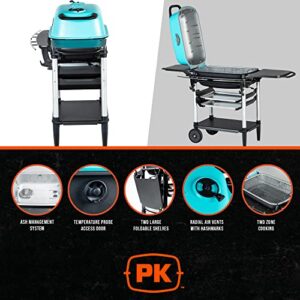 PK Grills BBQ Grill and Smoker Charcoal Grill Portable for Outdoor Barbeque Grilling Camping, Backyard, Patio, Cast Aluminium Grills, Teal, PK Aaron Franklin Addition